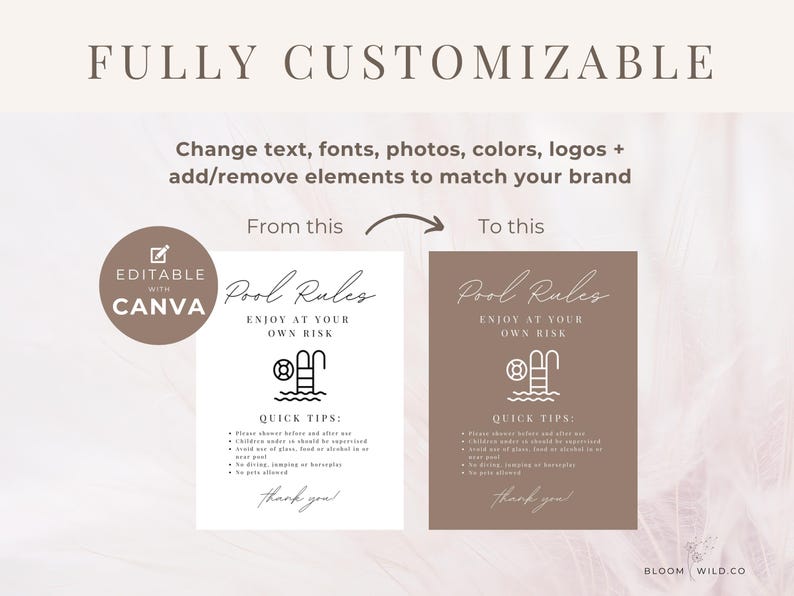 Airbnb Pool Rules Sign, Editable Airbnb Pool Rules Template Canva, Air ...