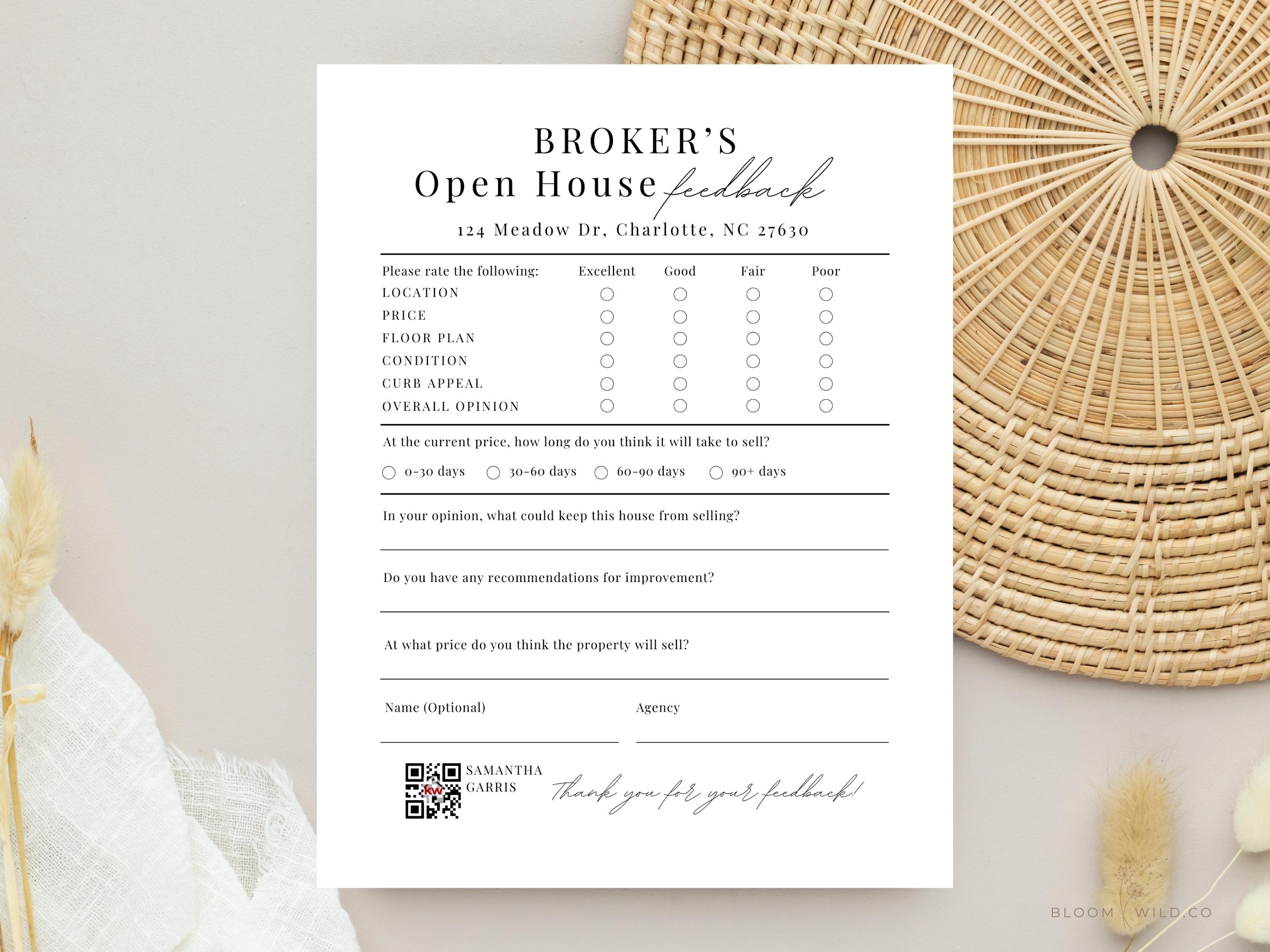 Brokers Open Feedback Form, Real Estate Open House Feedback Canva Form ...