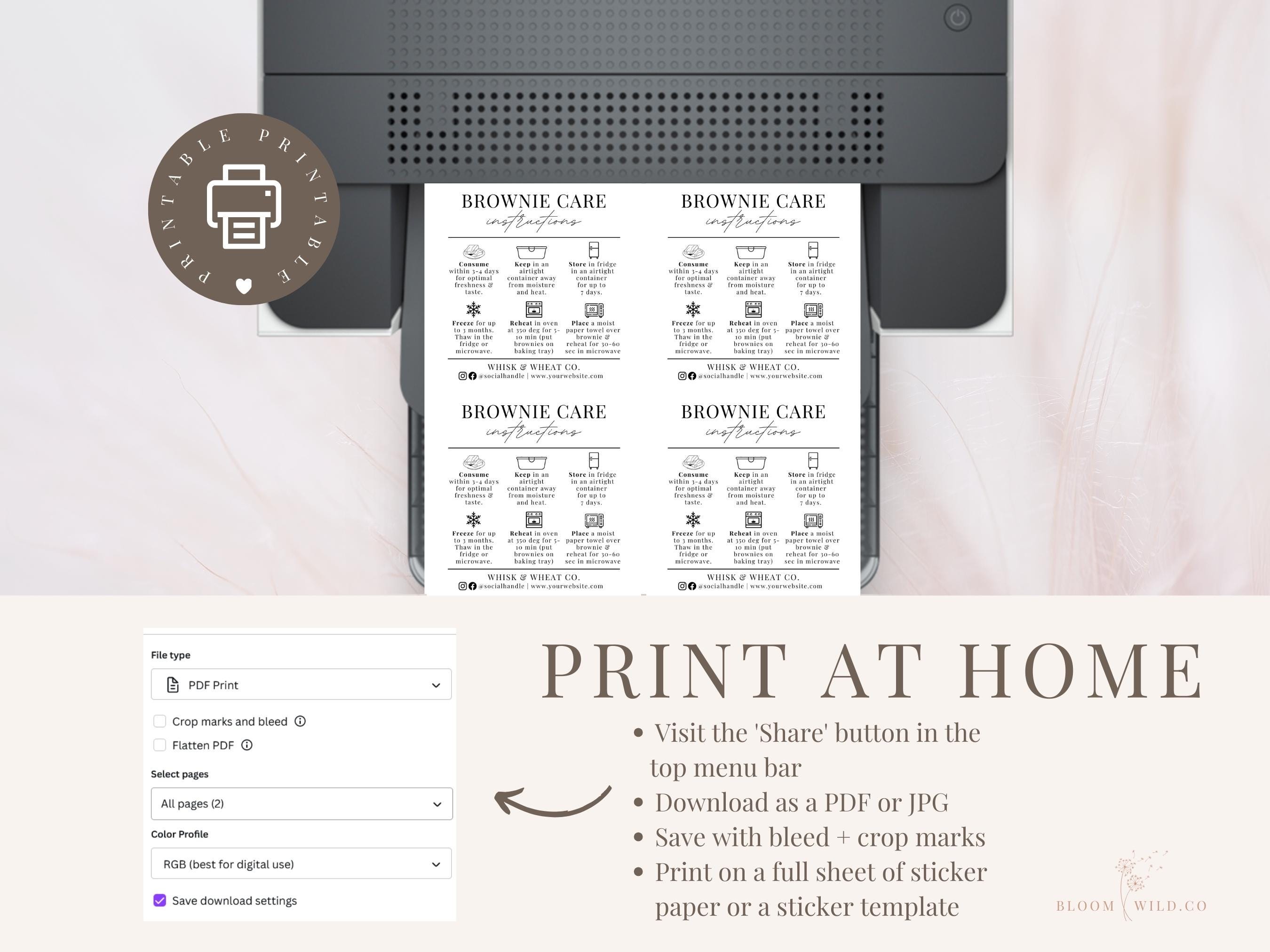 Brownies Care Card Canva Template, Brownie Care Instructions, Brownies Care Guide, Bakery ...