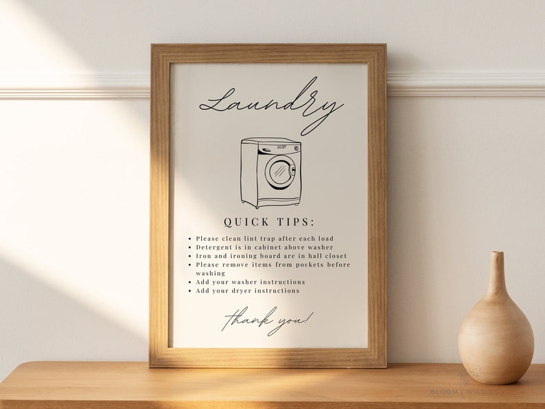 Laundry Sign Airbnb, Laundry Sign Instructions, Laundry Room Signs ...