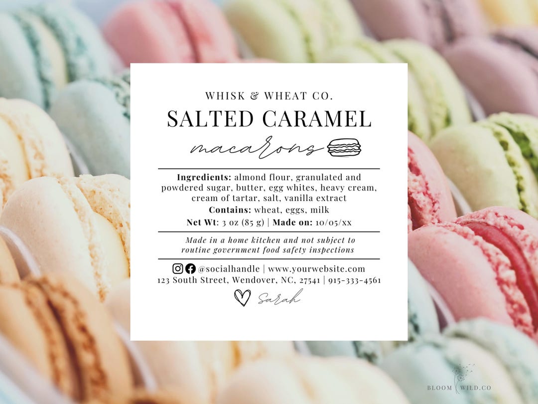 Macaron Home Bakery Label Template, Cottage Food Bakery Labels Custom ...