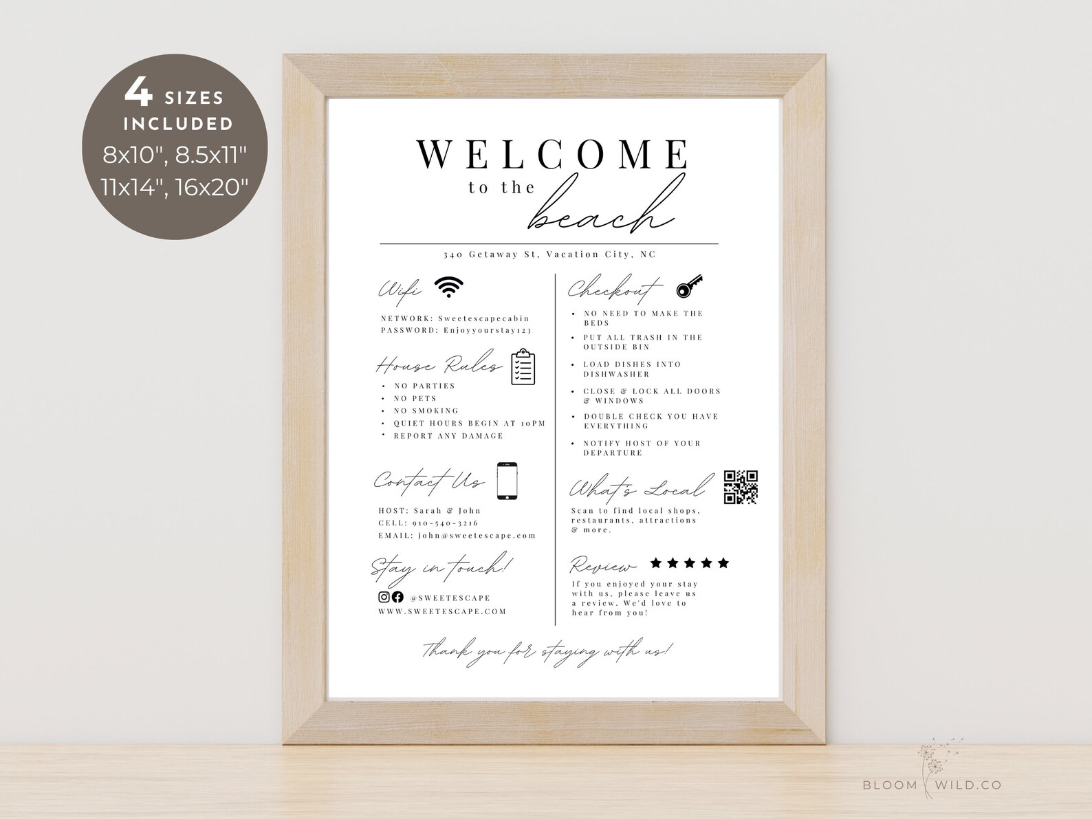 Airbnb Welcome Sign Template for Beach House, Coastal Air Bnb Welcome ...