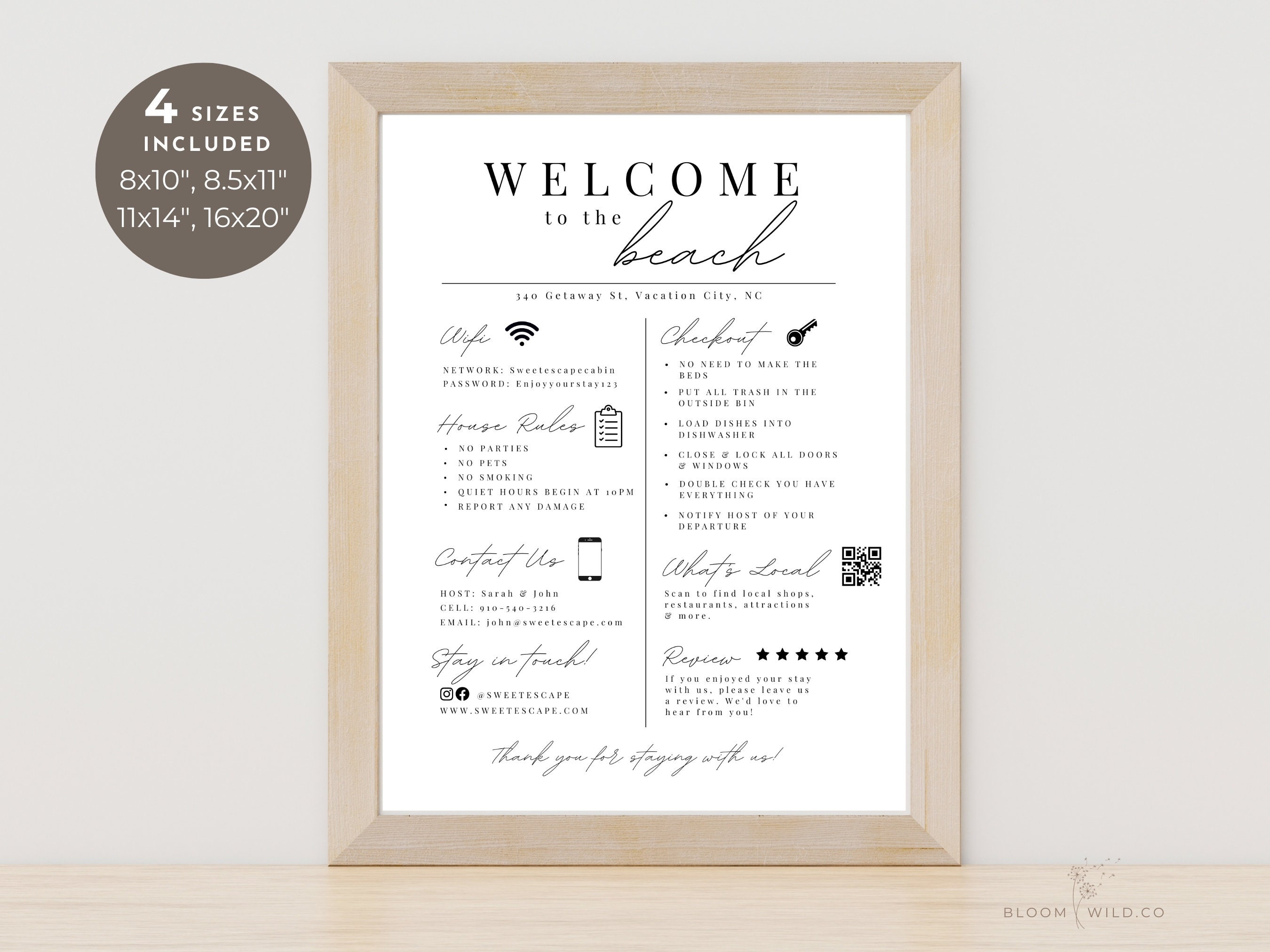Airbnb Welcome Sign Template for Beach House, Coastal Air Bnb Welcome ...