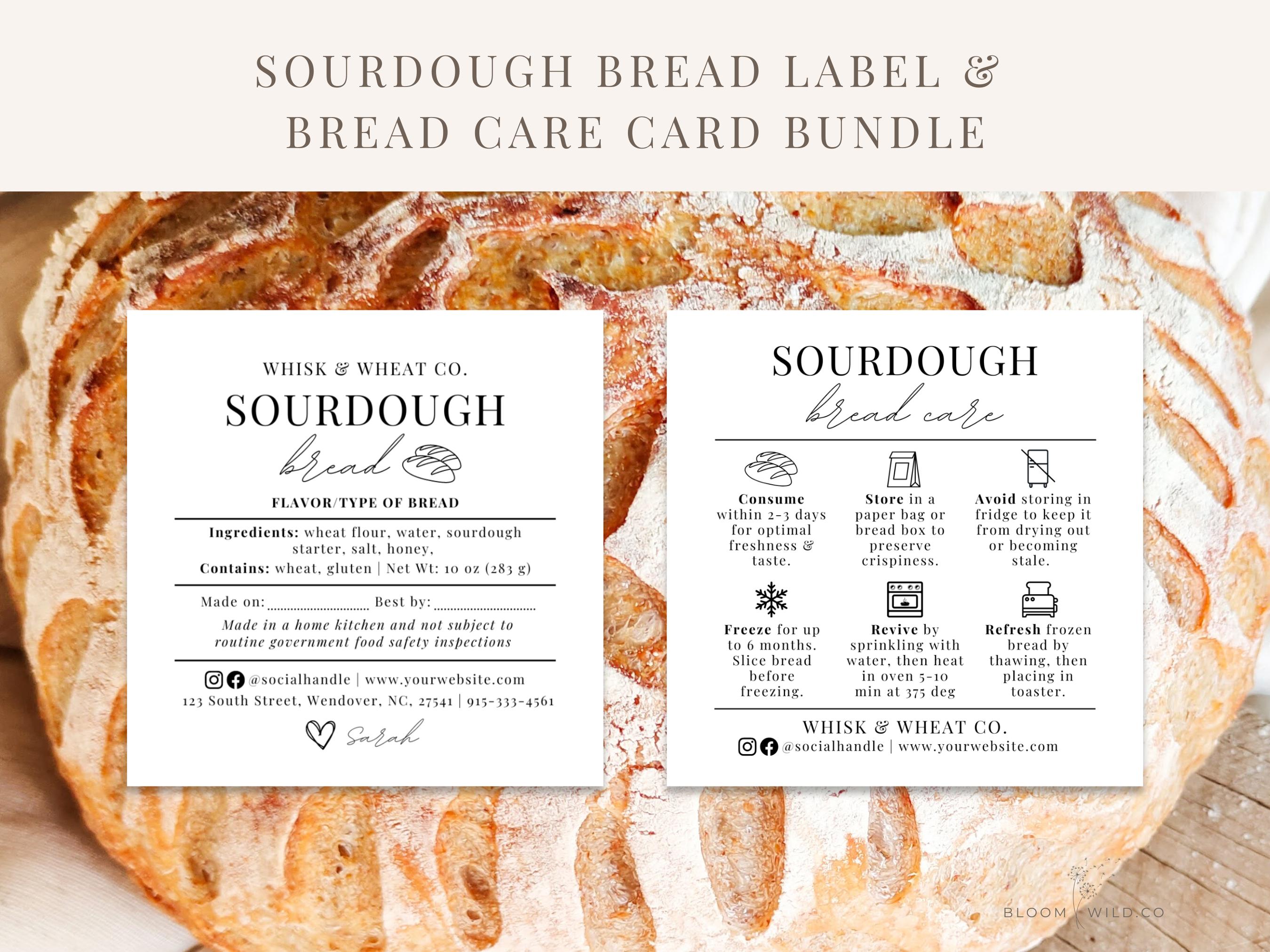 Sourdough Bread Ingredient Label and Care Card Mini Bundle, Cottage Law ...