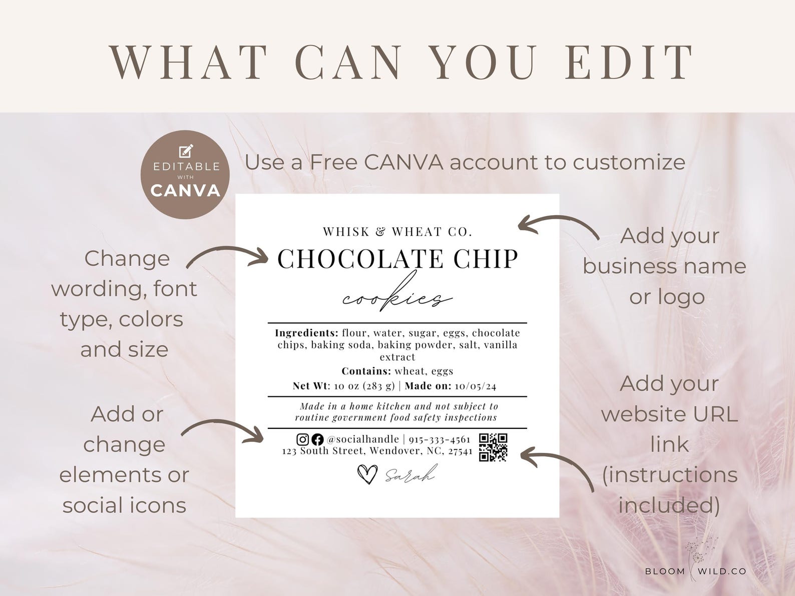 Cottage Food Label Cookies, Cookies Ingredients Labels, Home Bakery ...