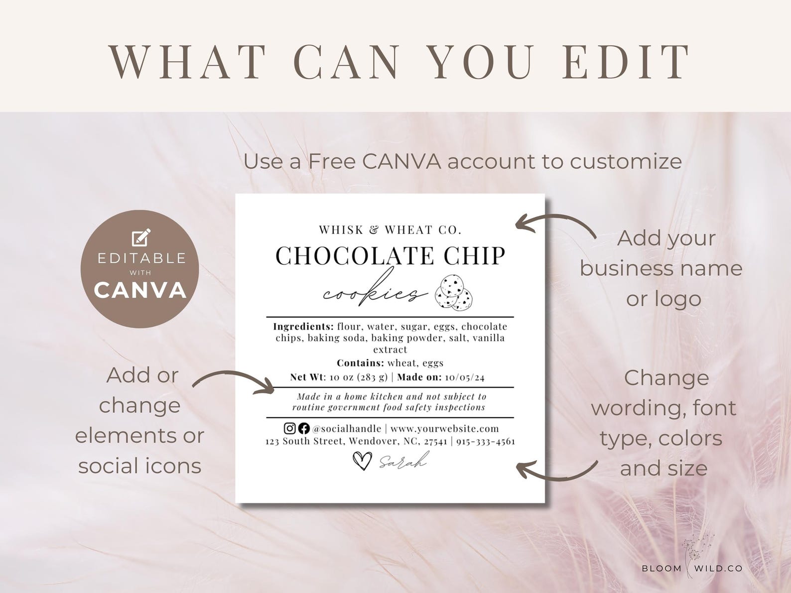 Cookies Ingredients Label and Cookie Care Instruction Card, Cottage Law ...