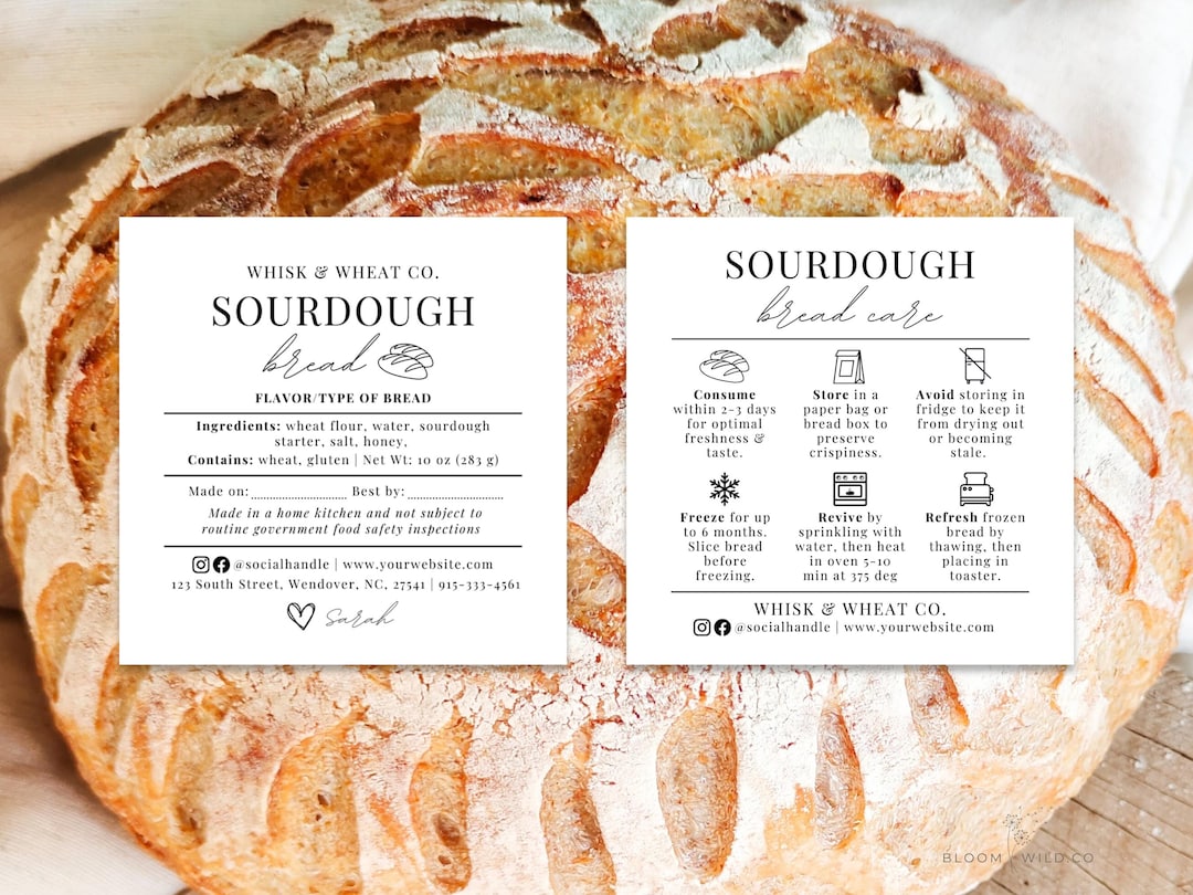 Sourdough Bread Ingredient Label and Care Card Mini Bundle, Cottage Law ...