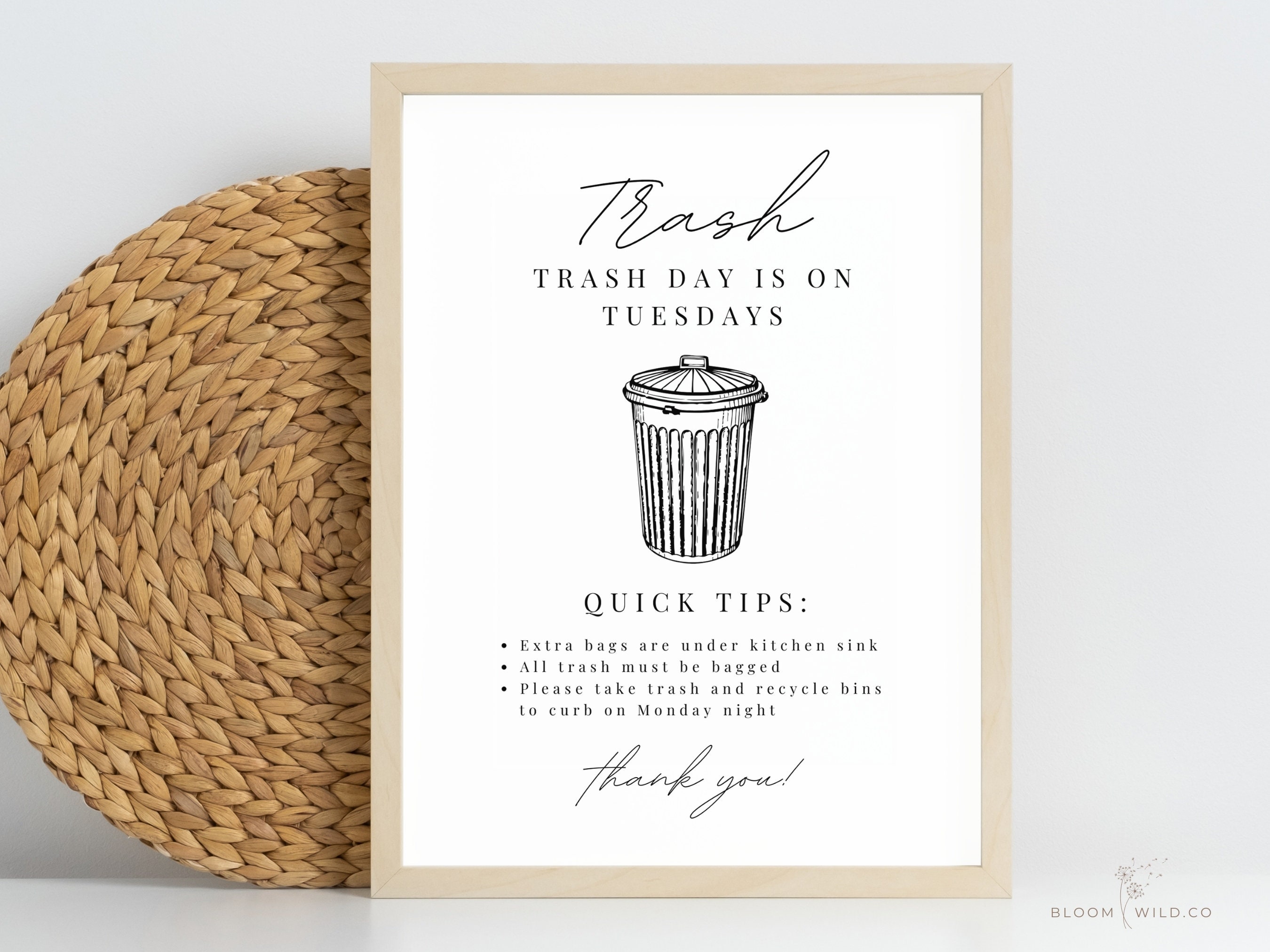 Airbnb Trash Sign, Garbage Day Poster, House Rules Canva Flyer, Airbnb ...