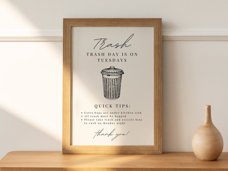 Airbnb Trash Sign, Garbage Day Poster, House Rules Canva Flyer, Airbnb ...