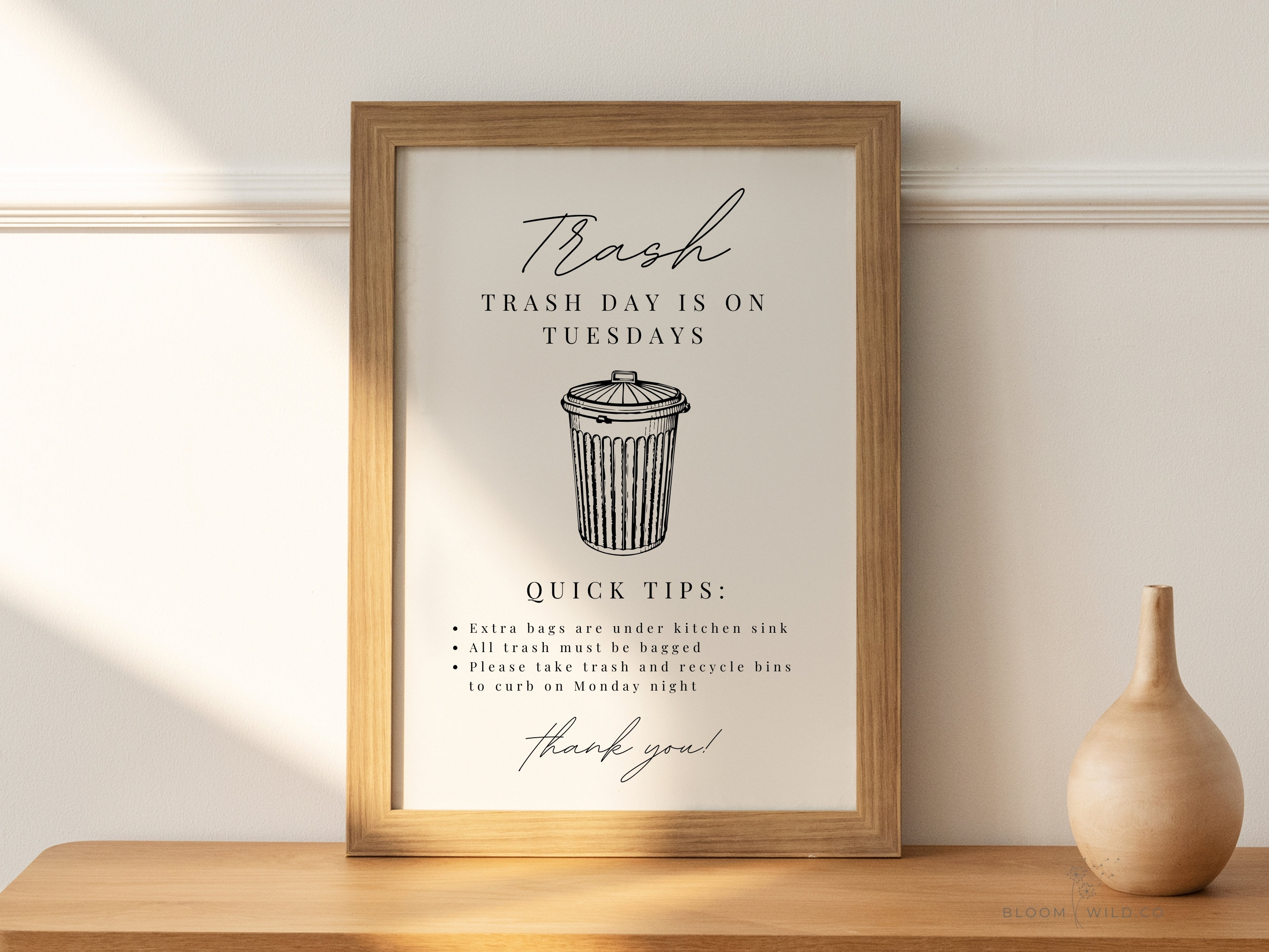 Airbnb Trash Sign, Garbage Day Poster, House Rules Canva Flyer, Airbnb ...