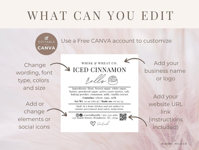 Cinnamon Roll Labels, Cottage Law Label Cinnamon Rolls, Cinnamon Roll ...