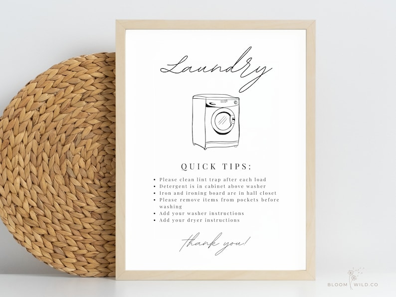 Laundry Sign Airbnb, Laundry Sign Instructions, Laundry Room Signs ...