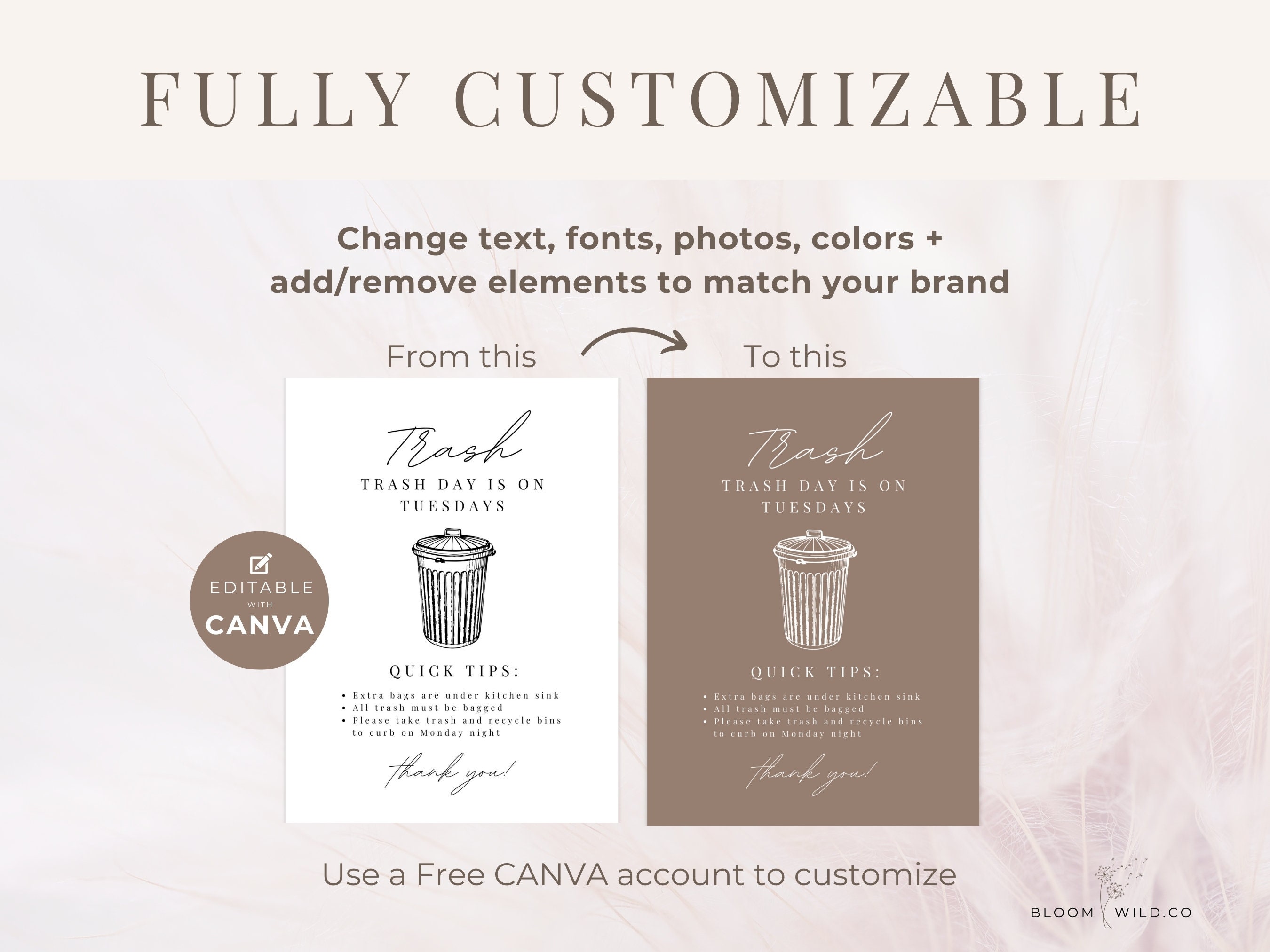 Airbnb Trash Sign, Garbage Day Poster, House Rules Canva Flyer, Airbnb ...