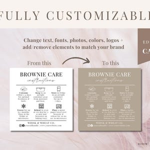 Brownies Care Card Canva Template, Brownie Care Instructions, Brownies Care Guide, Bakery ...