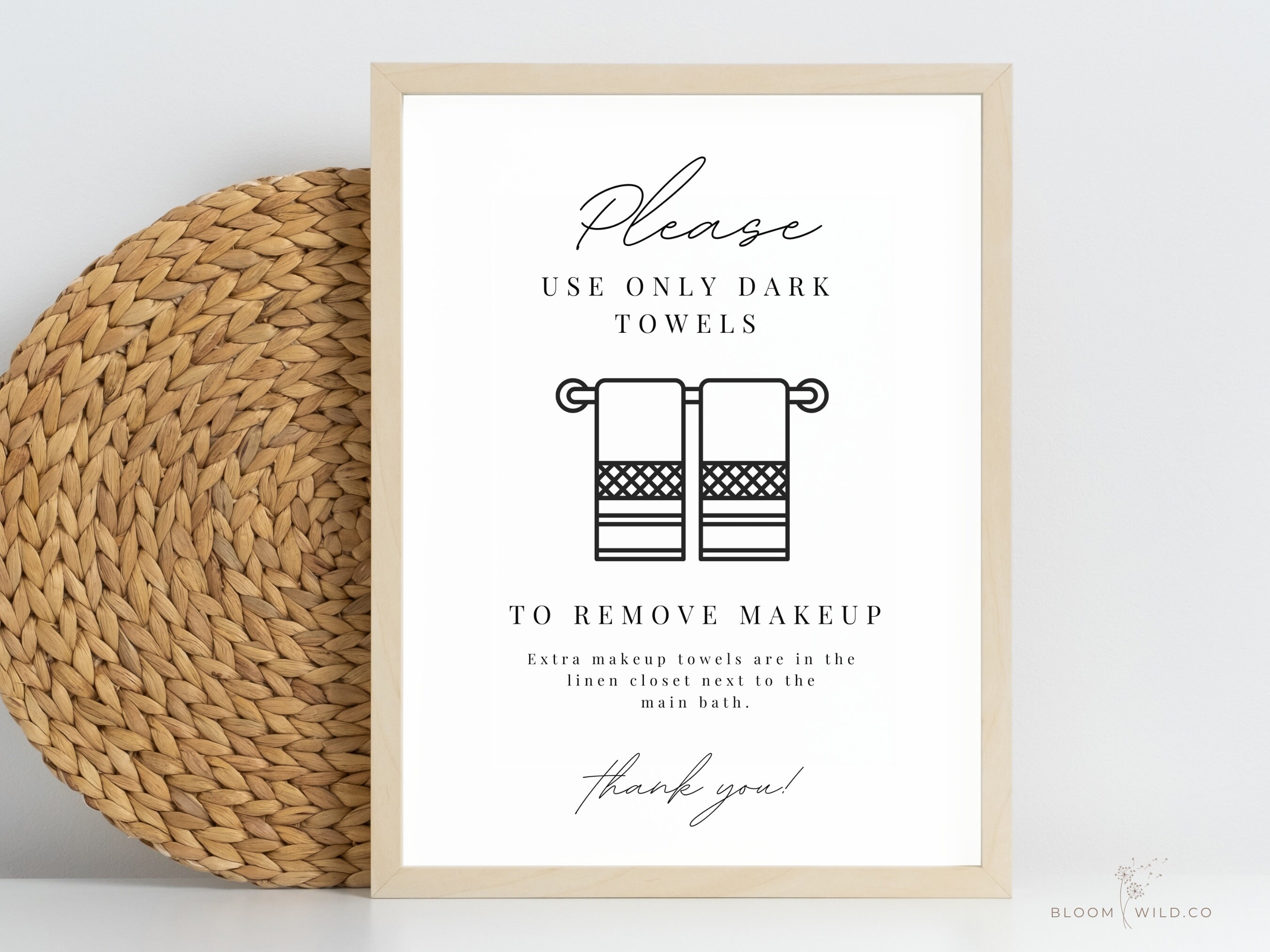 Makeup Towel Sign, Makeup Removal Sign, Dark Towels Sign, Airbnb ...