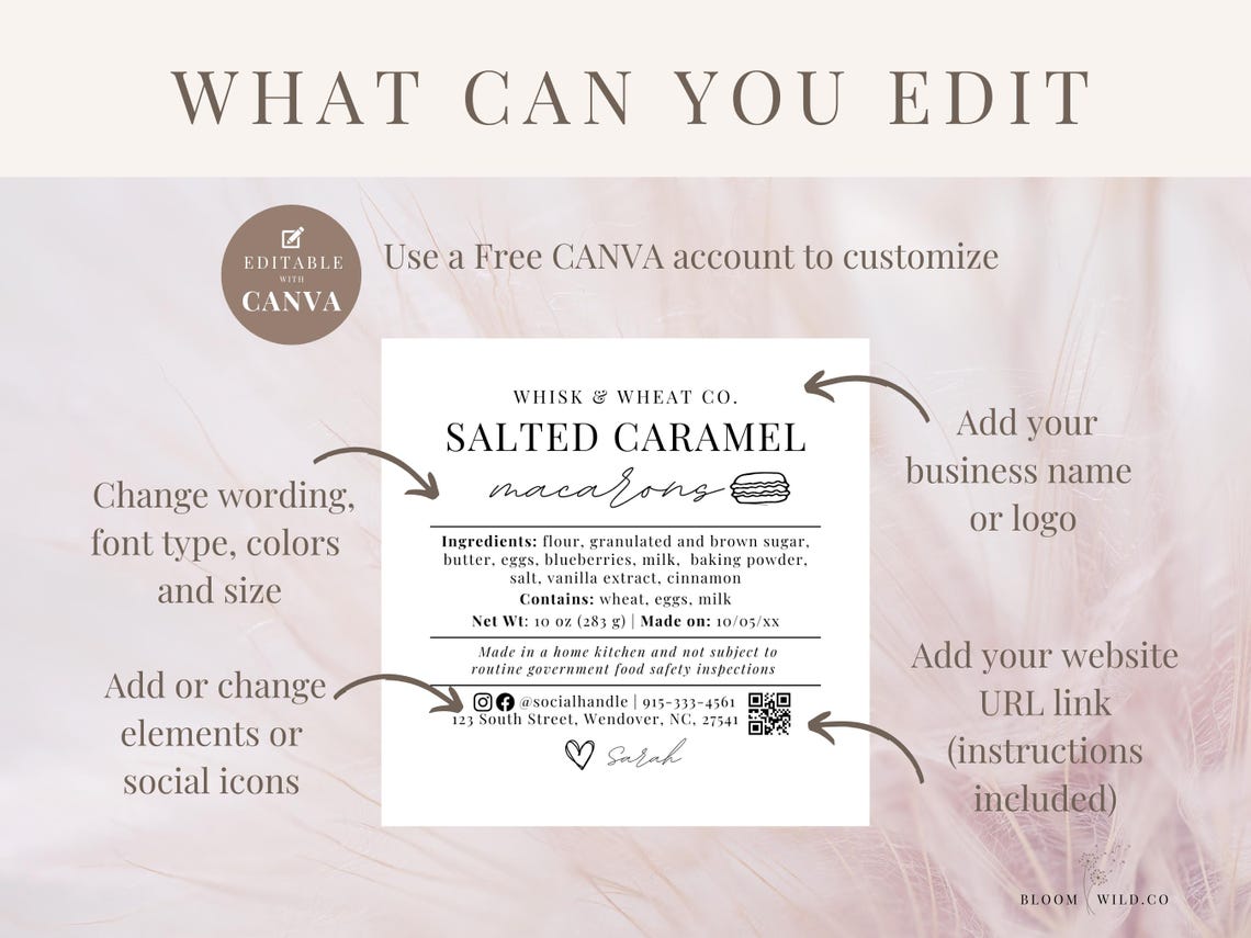 Macaron Bakery Label Template, Macarons Ingredients List, Cottage Food ...