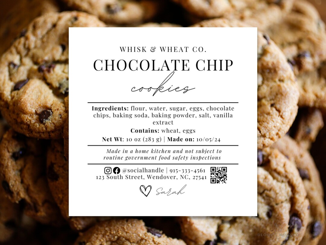 Cottage Food Law Label Template QR, Cottage Food Label Cookies, Cookies ...