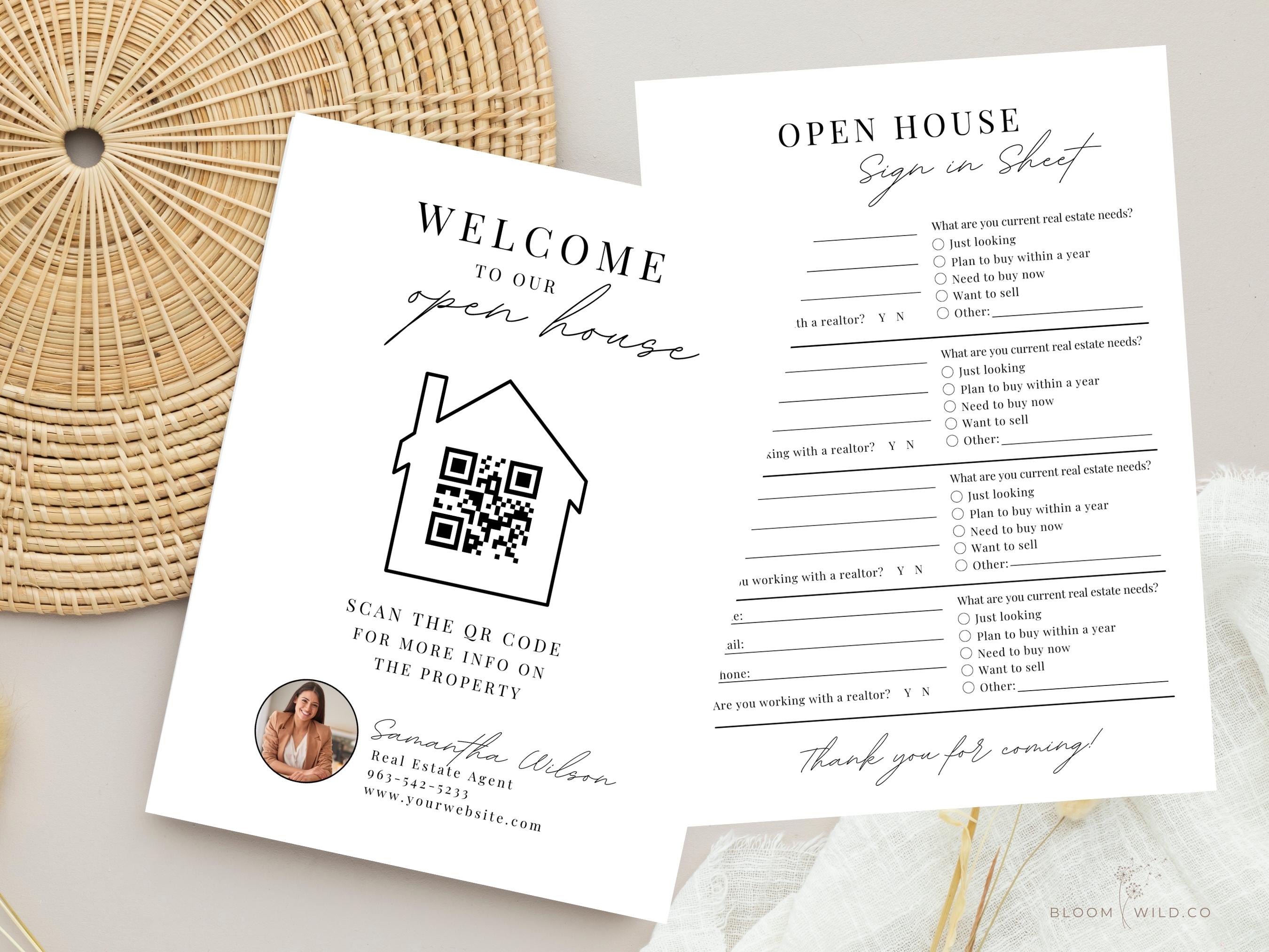 Open House Sign in Sheet With Qr Code, Welcome to Our Open House Sign ...
