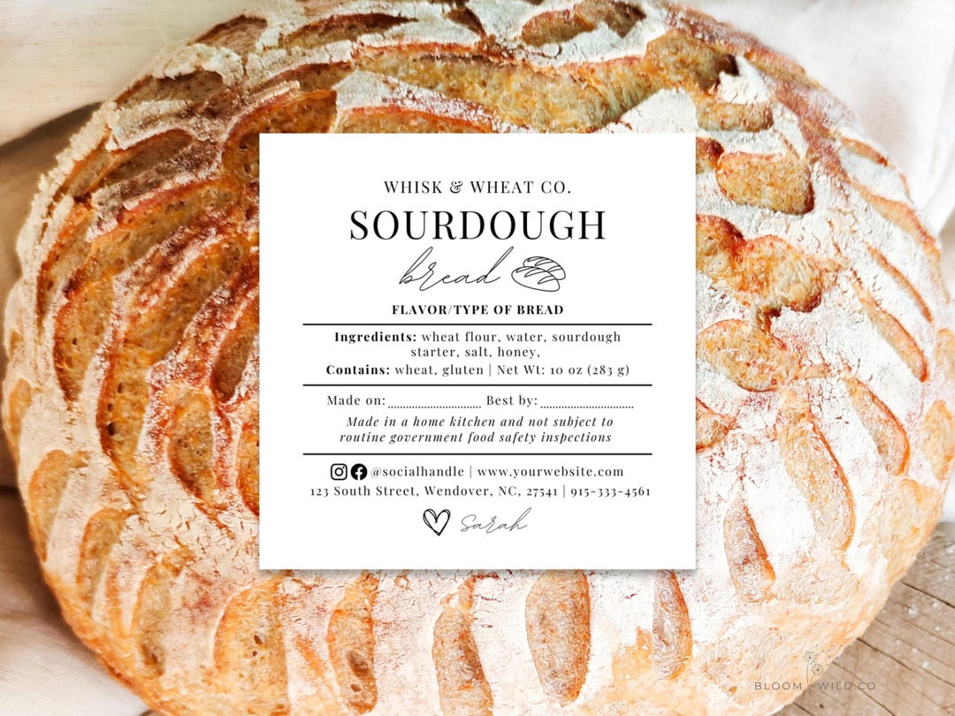 Sourdough Label Template, Cottage Law Bakery Labels, Sourdough ...