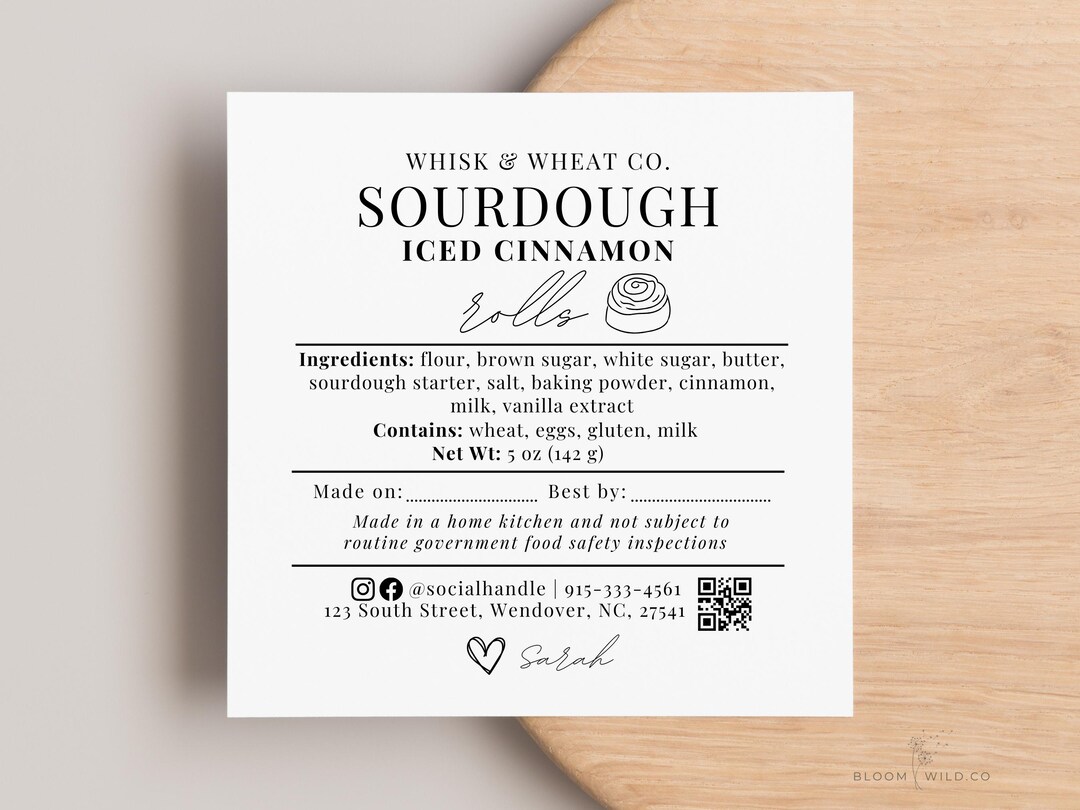 Sourdough Cinnamon Roll Labels, Cottage Law Label Sourdough Cinnamon ...
