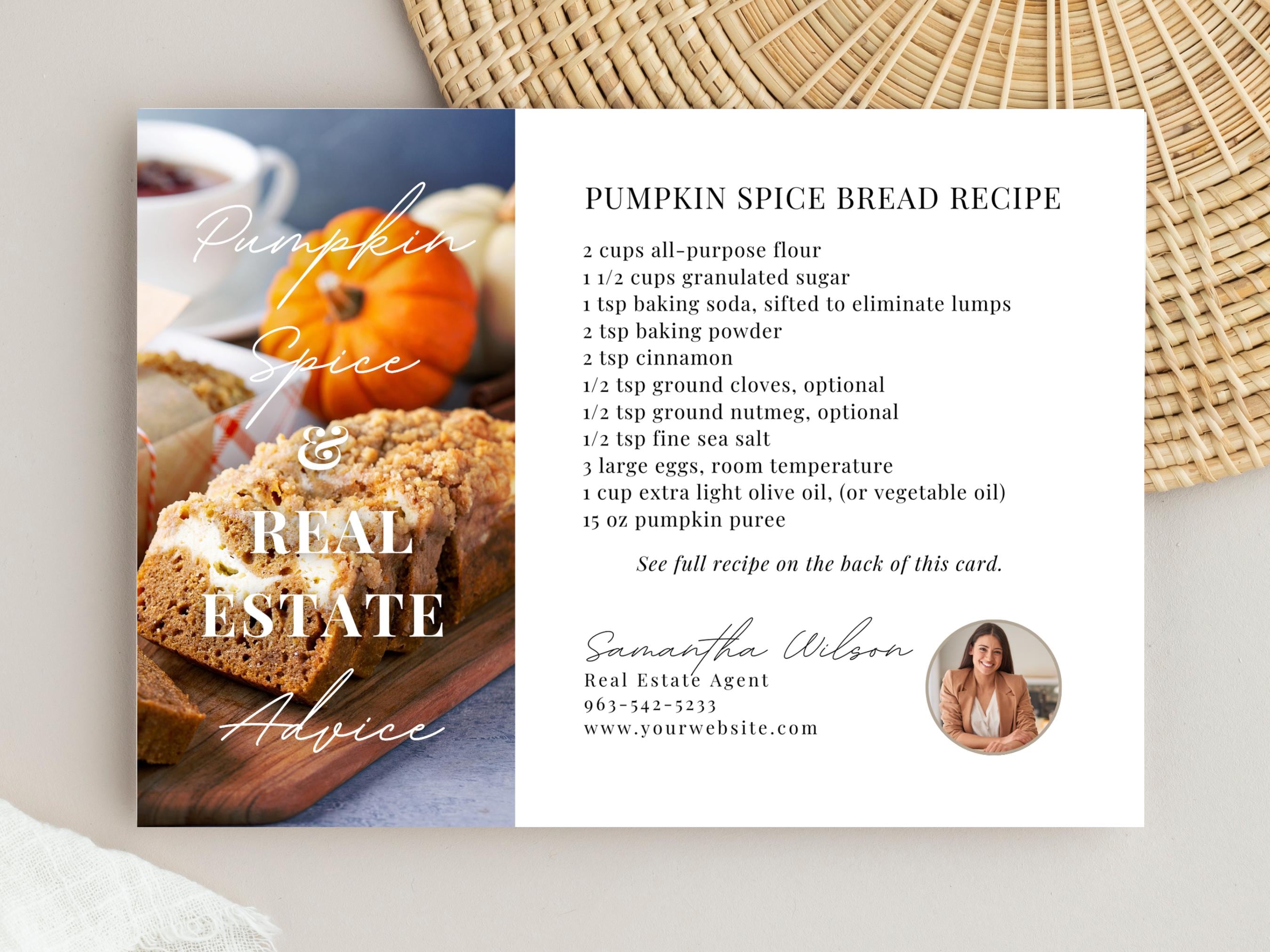 Pumpkin Spice Real Estate Card, Real Estate Postcard Recipe, Pumpkin ...