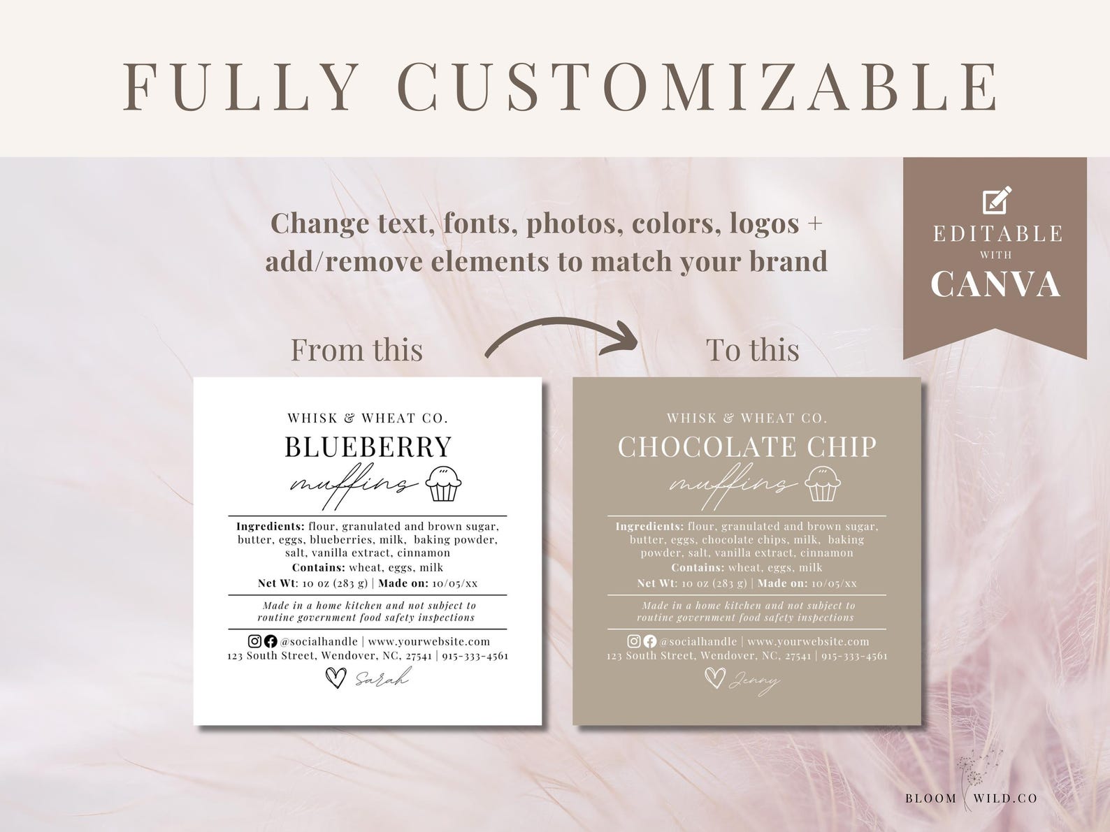 Muffins Label for Home Micro Baker, Bakery Ingredient Labels, Cottage ...