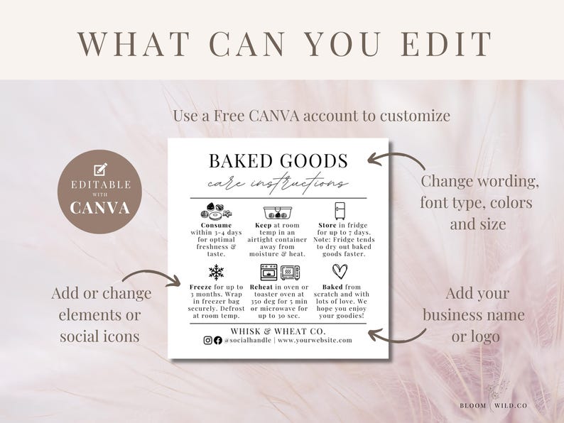 Care Card for Baked Goods, Home Bakery Sweets Care Cards, DIY Dessert ...