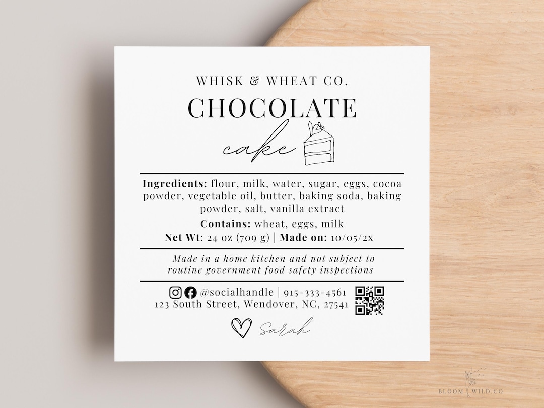 Cottage Law Label Cake, Cake Labels Ingredients, Food Label Desserts ...