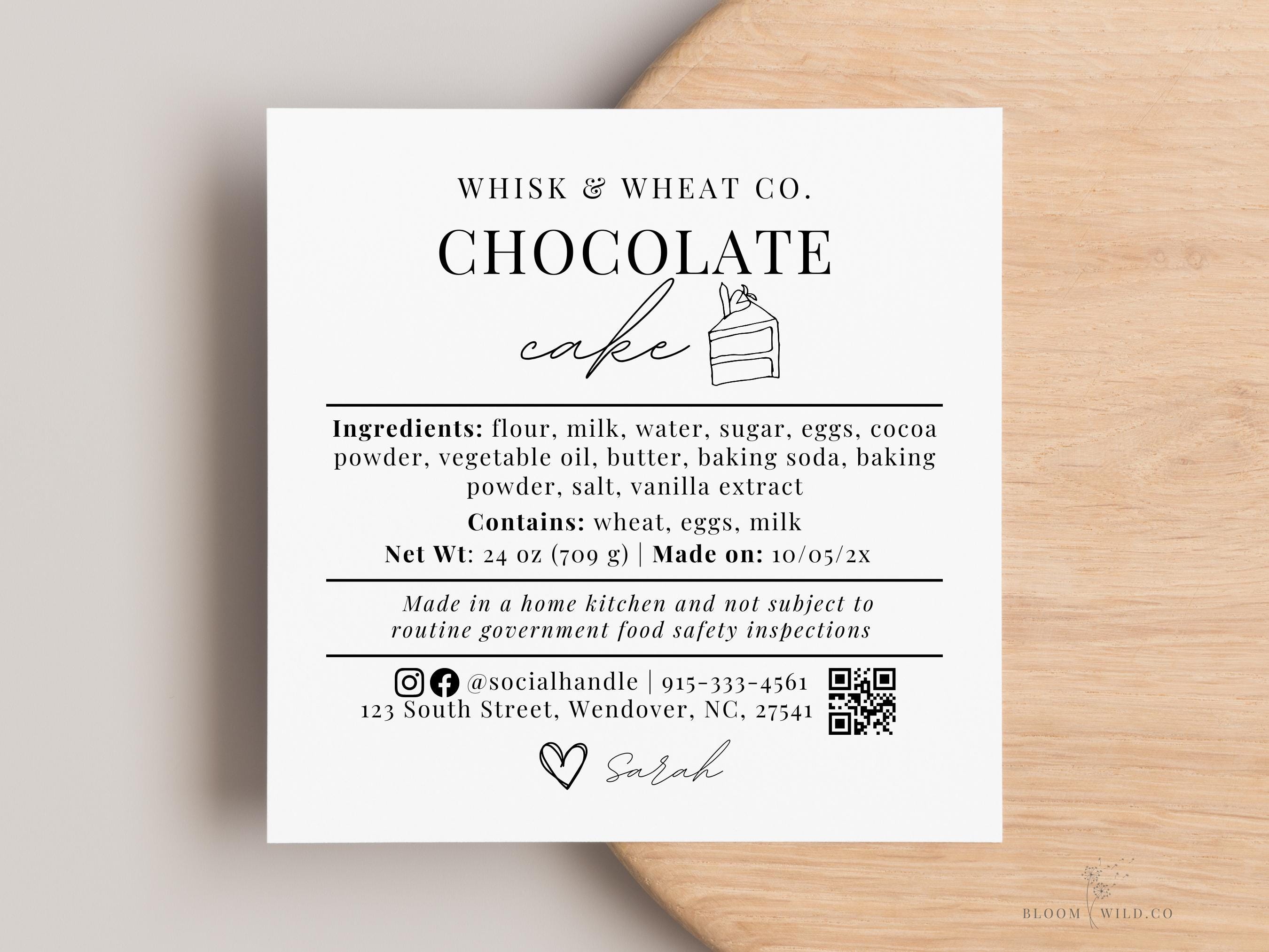 Cottage Law Label Cake, Cake Labels Ingredients, Food Label Desserts ...