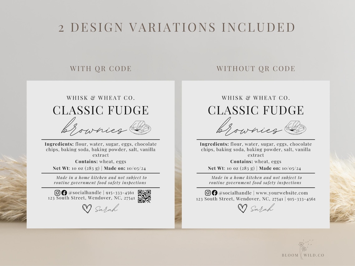 Home Bakery Brownie Label Template, Cottage Food Bakery Ingredient ...