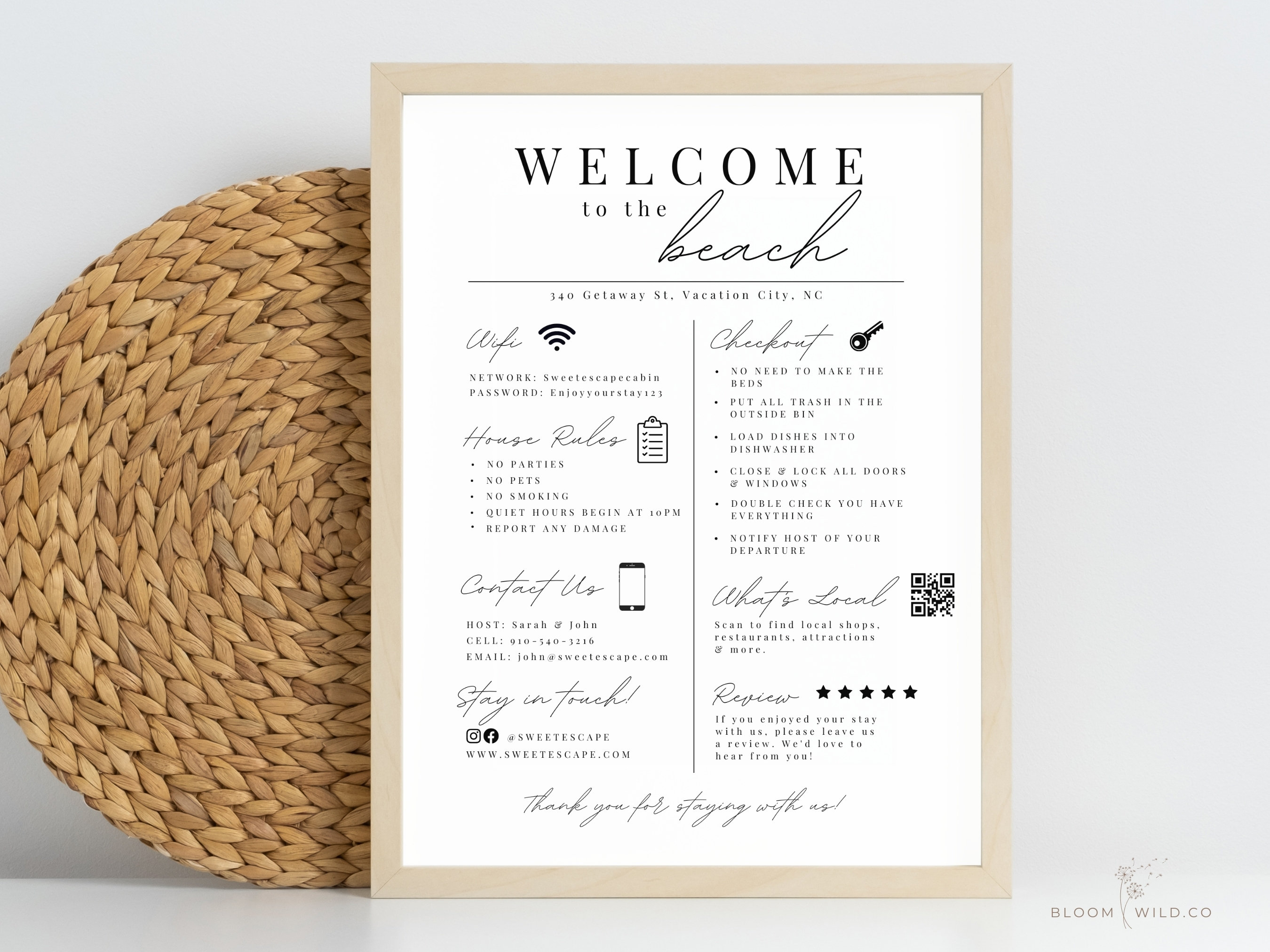 Airbnb Welcome Sign Template for Beach House, Coastal Air Bnb Welcome ...
