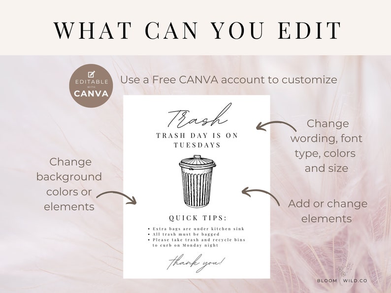 Airbnb Trash Sign, Garbage Day Poster, House Rules Canva Flyer, Airbnb Trash Day Reminder ...