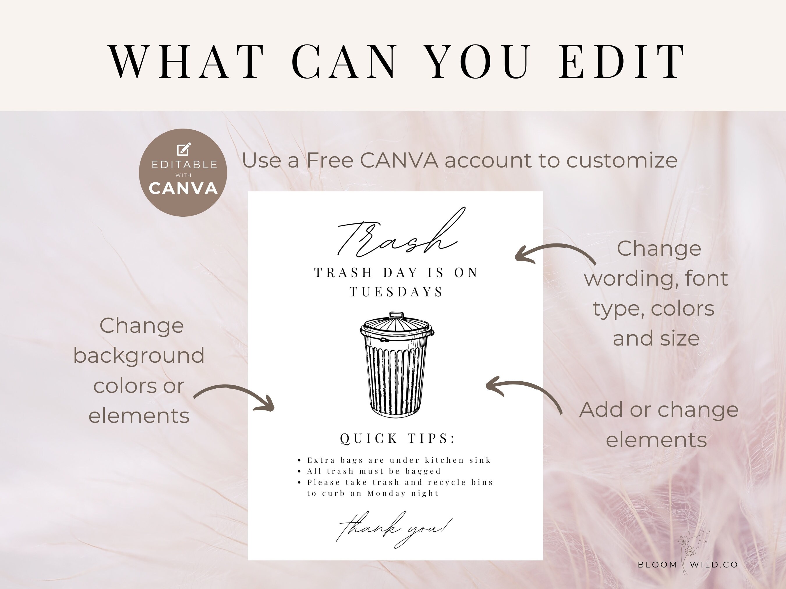 Airbnb Trash Sign, Garbage Day Poster, House Rules Canva Flyer, Airbnb ...