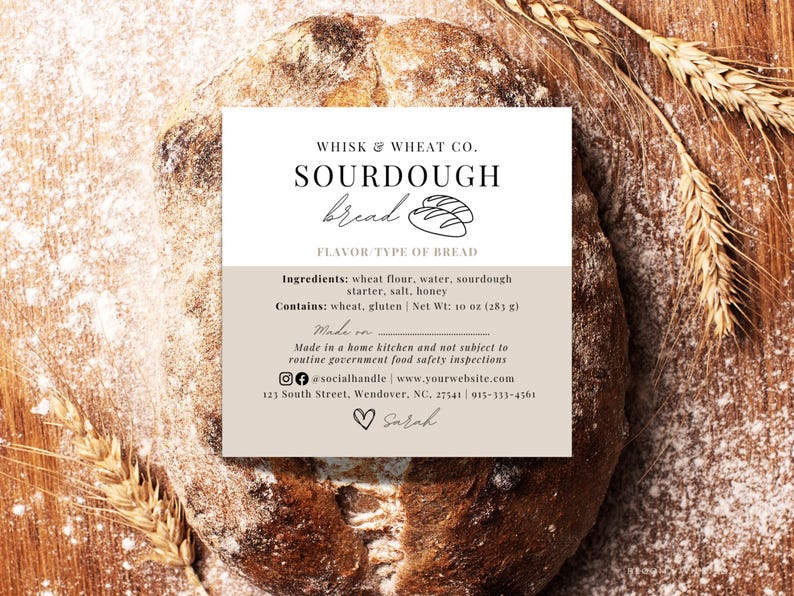 Sourdough Bakery Label, Cottage Law Bakery Labels, Sourdough Bread ...