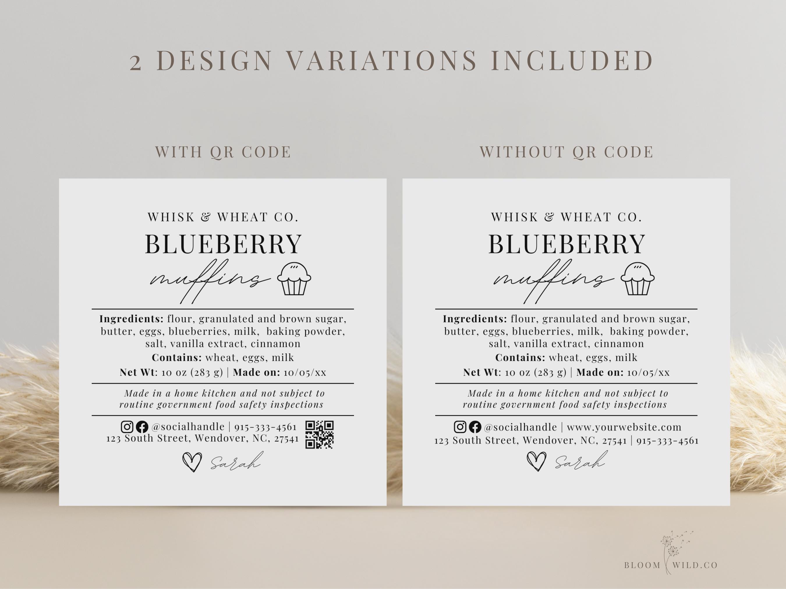 Home Bakery Muffins Label, Bakery Ingredient Labels, Cottage Law Bakery ...