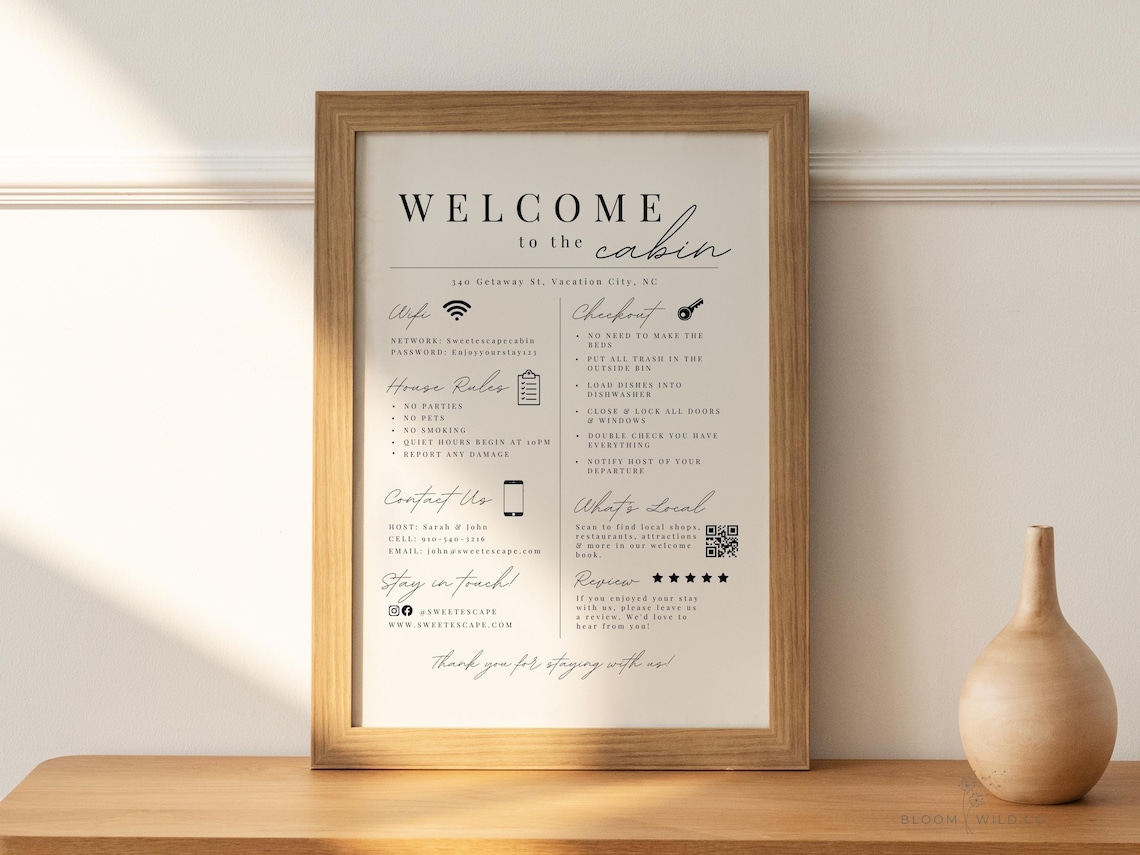 Airbnb Welcome Sign for Cabin, Airbnb Cabin Template, Mountain Airbnb ...