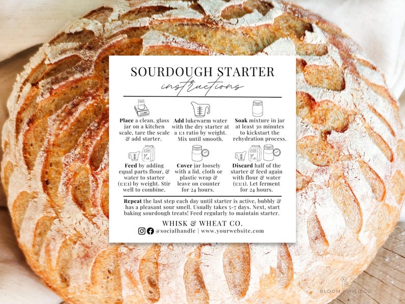 Sourdough Starter Care Instructions, Sourdough Starter Care Card, Sourdough Starter Printable ...