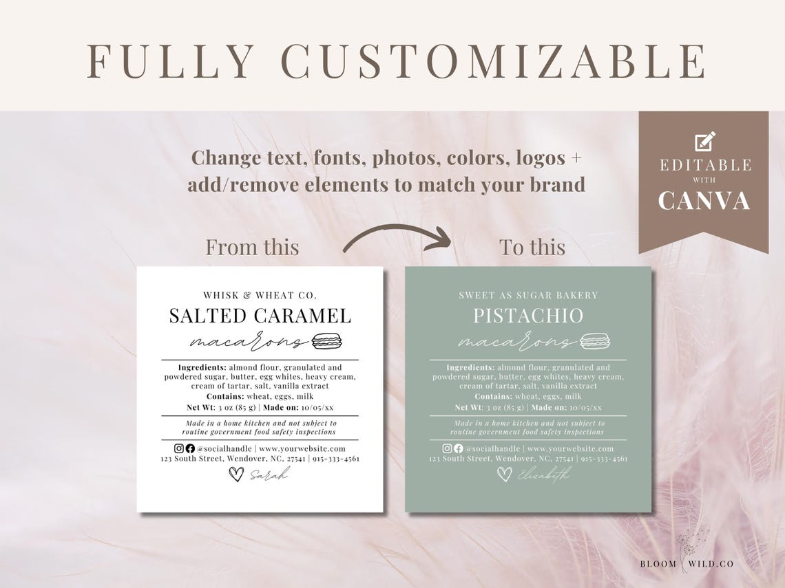Macaron Bakery Label Template, Macarons Ingredients List, Cottage Food ...