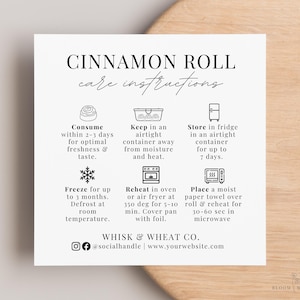 Cinnamon Roll Care Canva Template, Pastry Care Instructions Label, Home ...