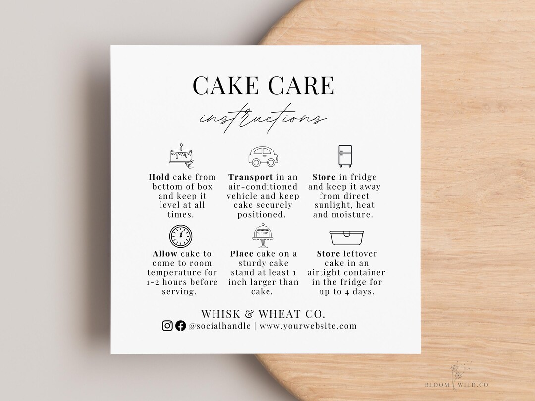 Cake Care Instructions Sticker, Cake Care Card Canva Template, Micro ...
