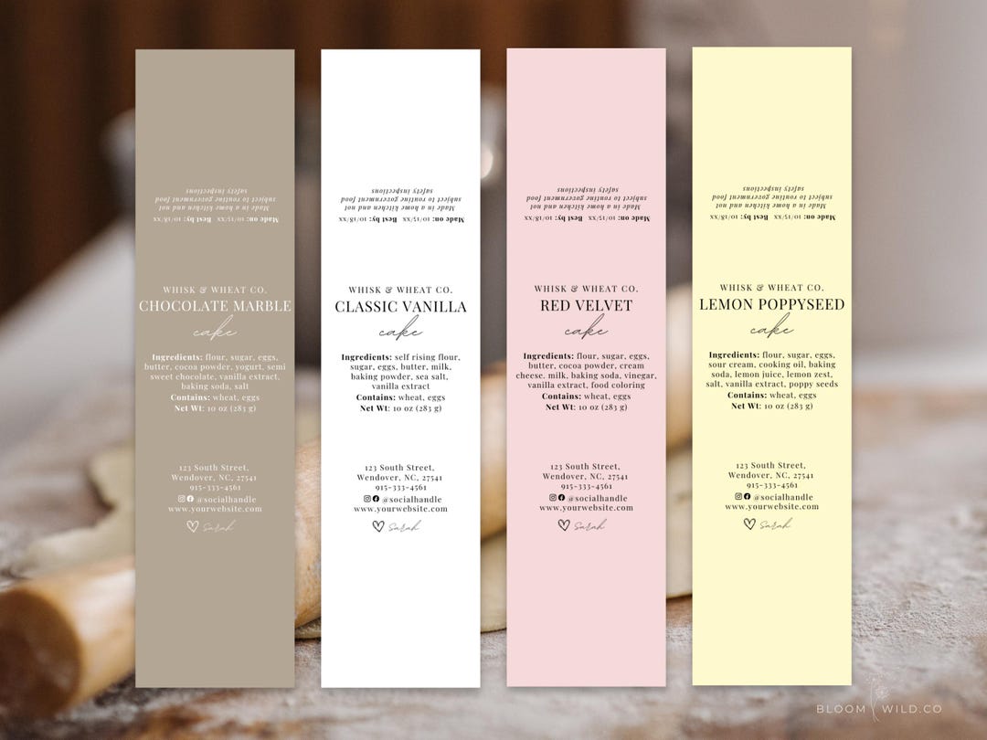 Mini Cake Label Template, Labels for Mini Loaf Cake, Cake Ingredients ...