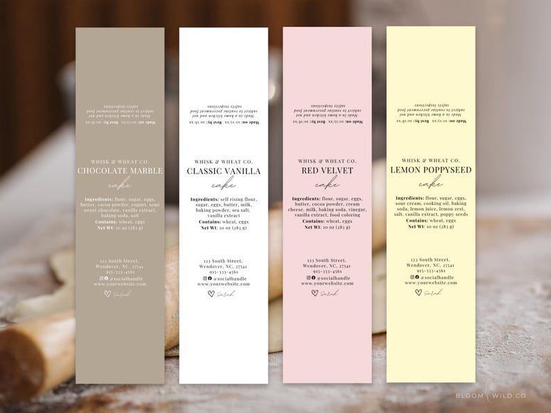 Mini Cake Label Template, Labels for Mini Loaf Cake, Cake Ingredients ...