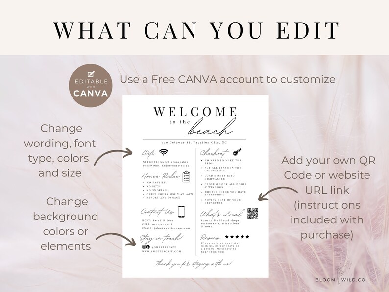 Airbnb Welcome Sign Template for Beach House, Coastal Air Bnb Welcome ...