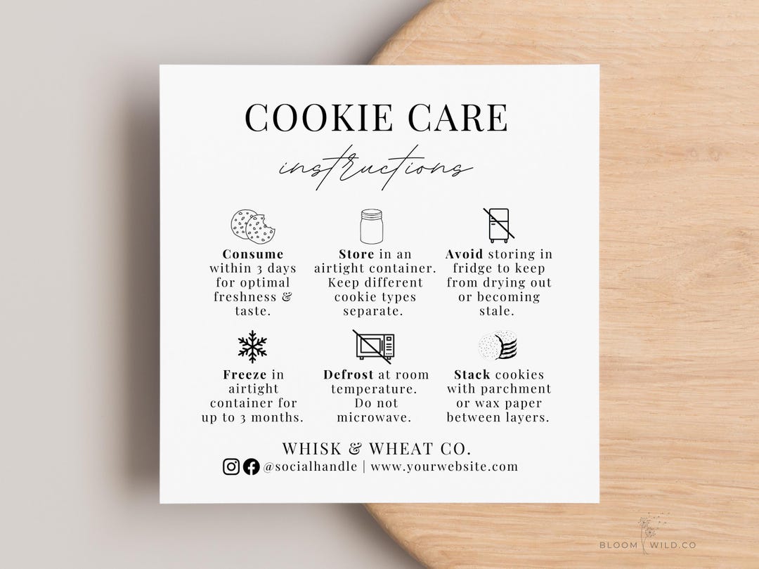 Cookie Care Instruction Card, Cookie Care Guide, Cookie Care Template ...
