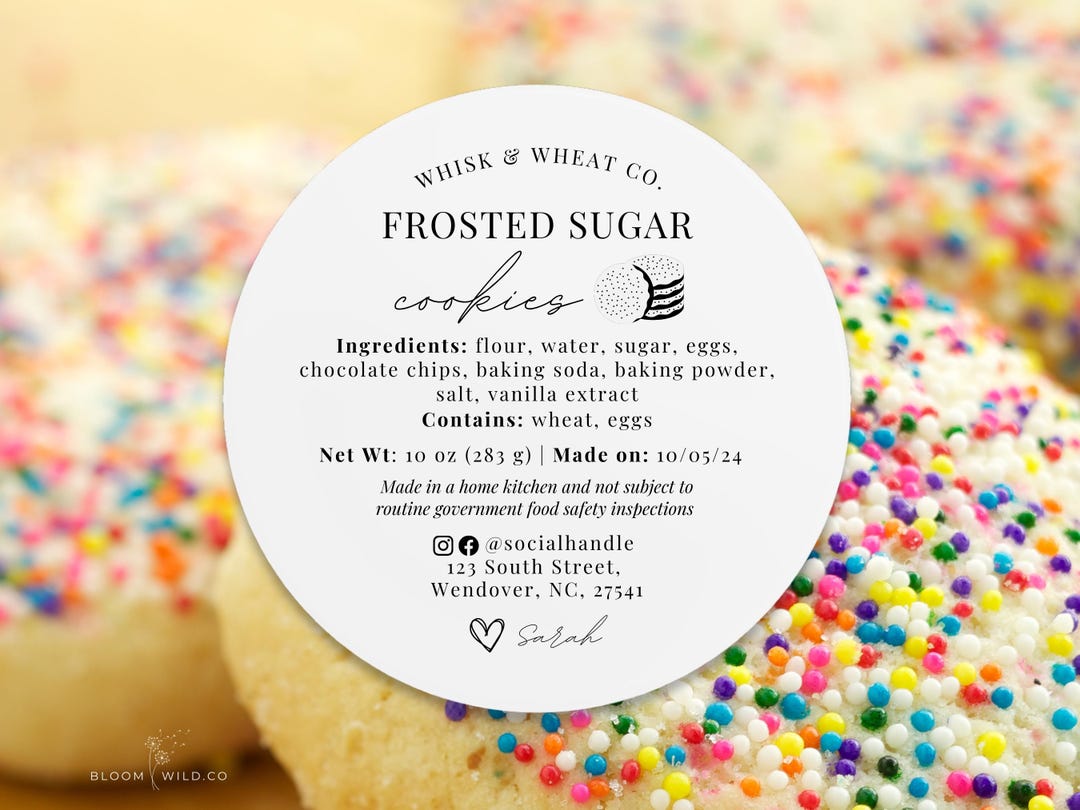 Sugar Cookie Ingredient Label, Cottage Law Cookie Labels, Product Label ...