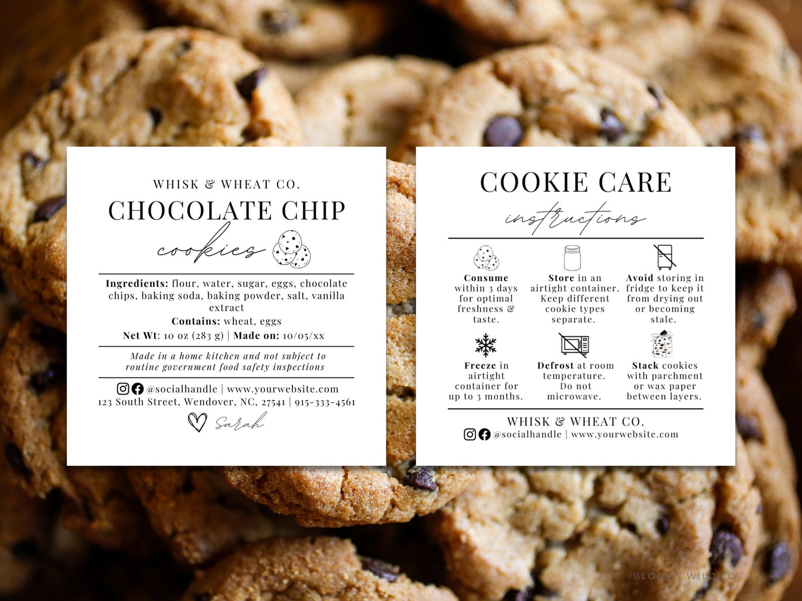 Cookies Ingredients Label and Cookie Care Instruction Card, Cottage Law ...