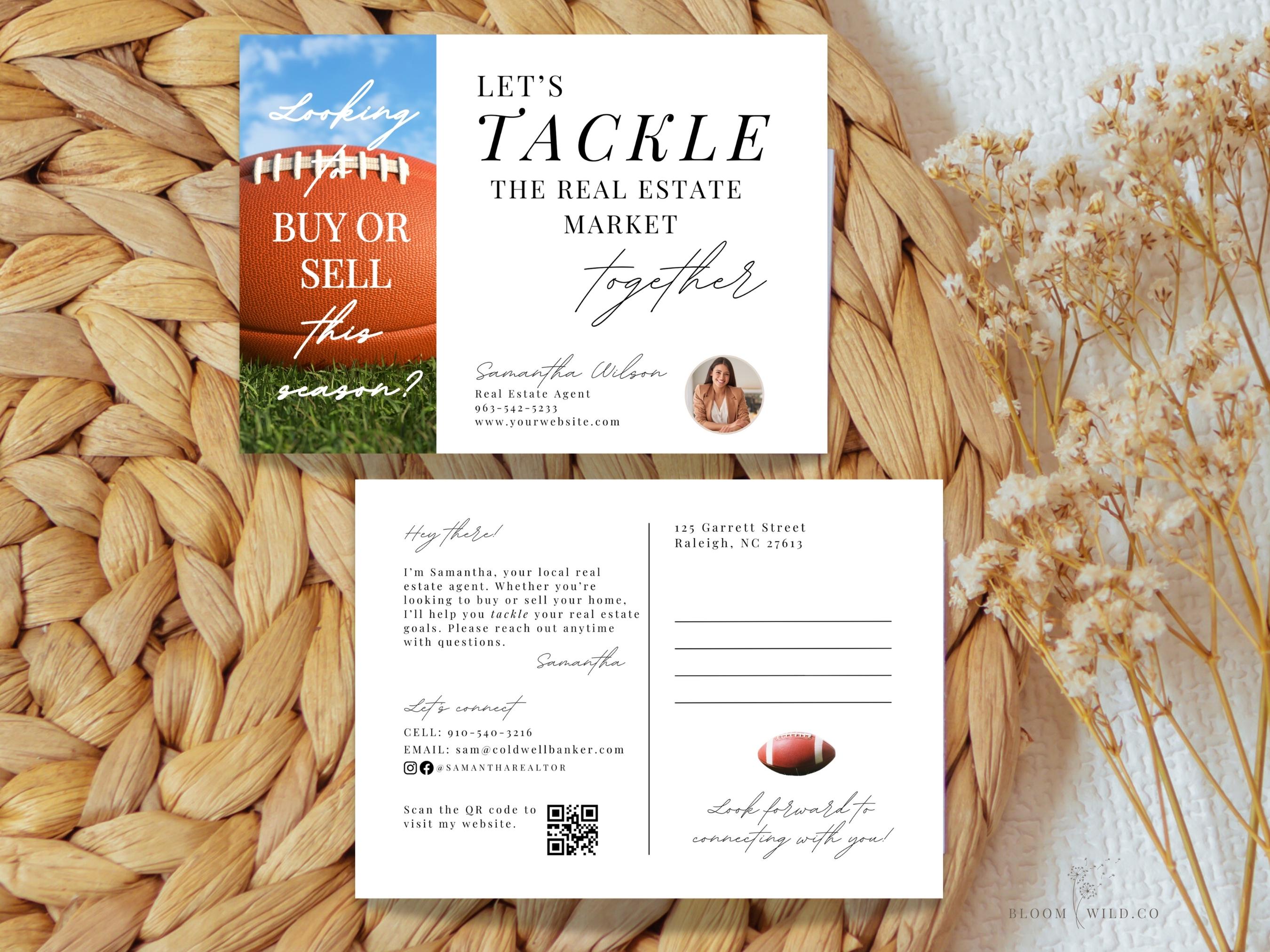 Real Estate Football Postcard, Fall Realtor Farming Post Card Canva ...