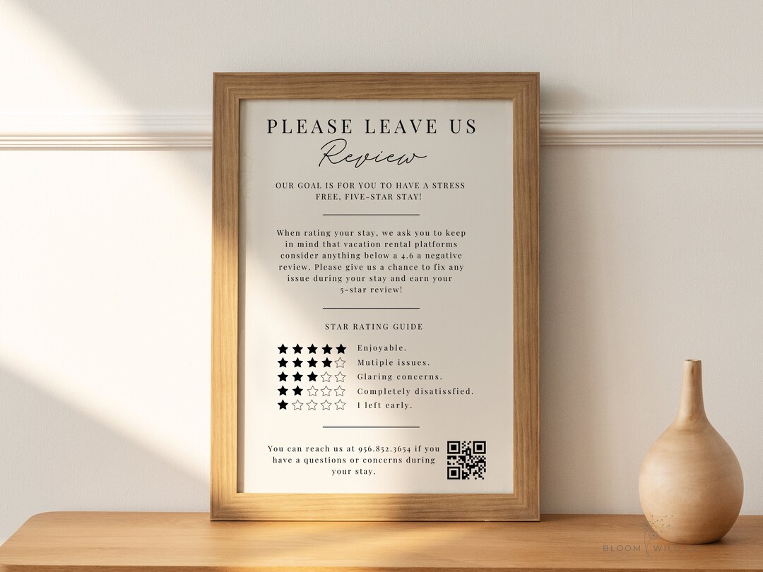 Airbnb Star Rating, Google Review Canva Template, Air Bnb Review Sign ...