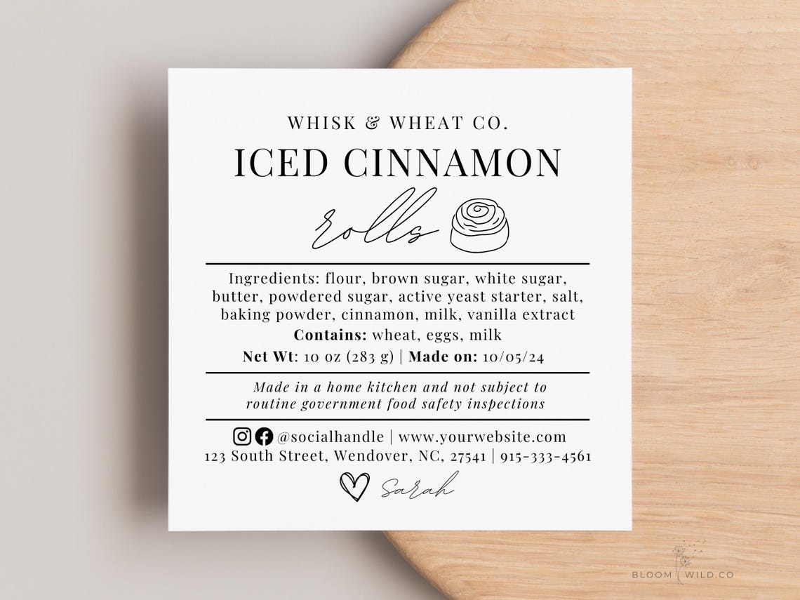 Cinnamon Roll Labels, Cottage Law Label Cinnamon Rolls, Cinnamon Roll ...
