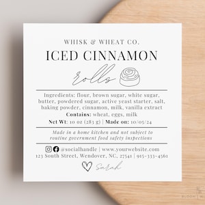 Cinnamon Roll Labels, Cottage Law Label Cinnamon Rolls, Cinnamon Roll ...